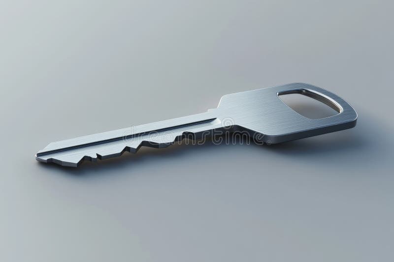 Brushed Metal Key Lying on a Gray Surface, Symbolizing Security, Access ...