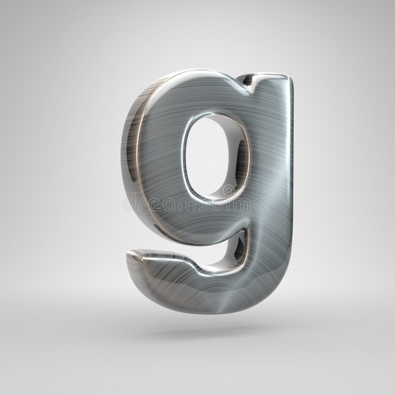 Brushed Metal Letter G Lowercase. 3D Render Shiny Metal Font Isolated ...
