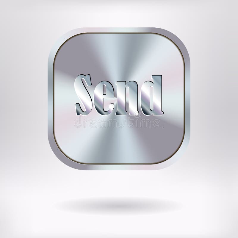 Brushed Metal Square Button - Send Stock Vector - Illustration of decal ...