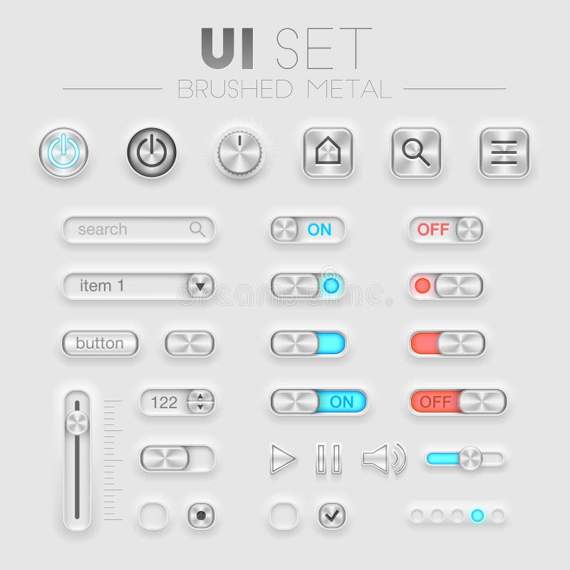 Brushed metal UI set stock illustration. Illustration of design - 54375939