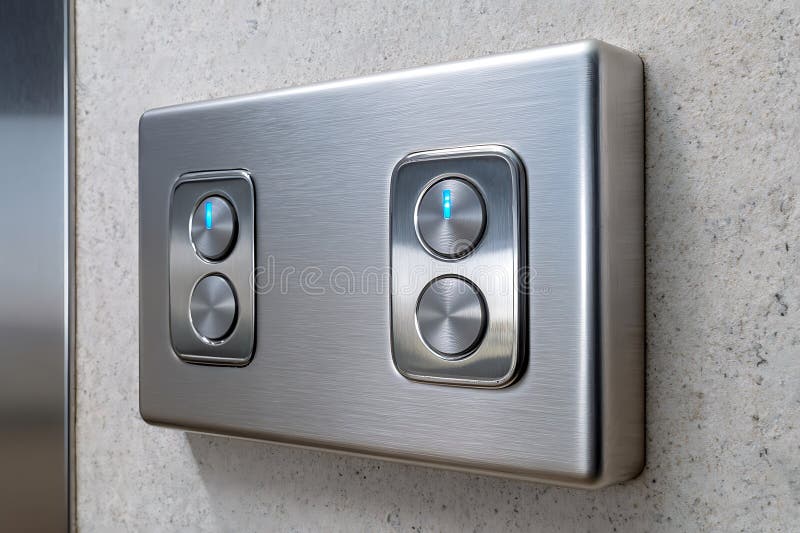 Modern Brushed Steel Double Light Switch on Concrete Wall Stock ...
