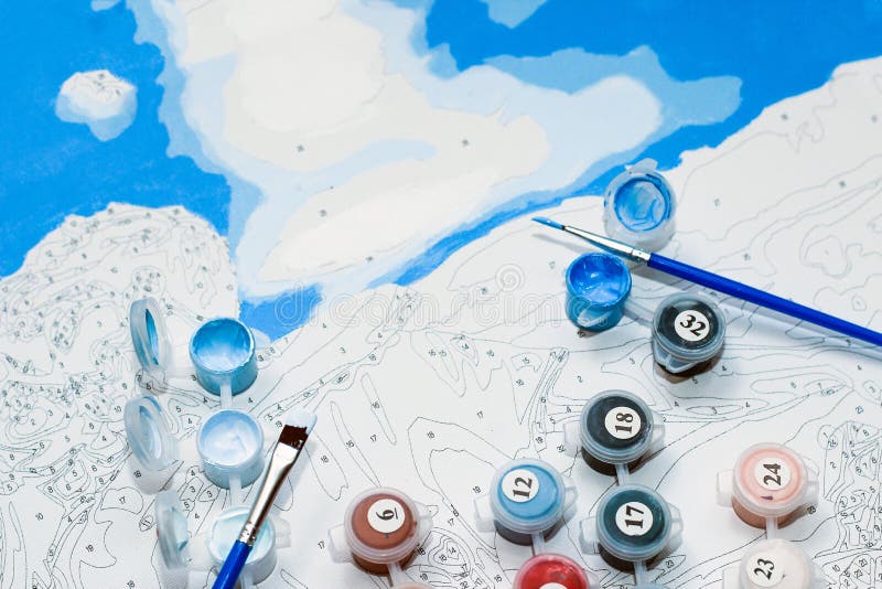 Brushes, Acrylic, Painting by Number Kits Hobby. Stock Photo - Image of ...