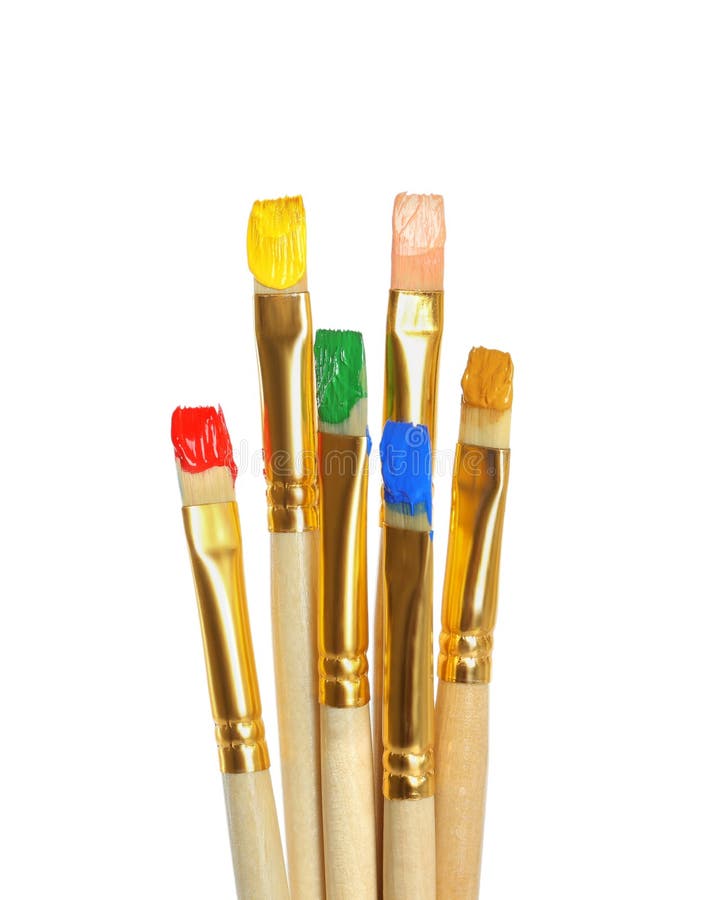 Brushes with Bright Paints on White Background Stock Photo - Image of ...