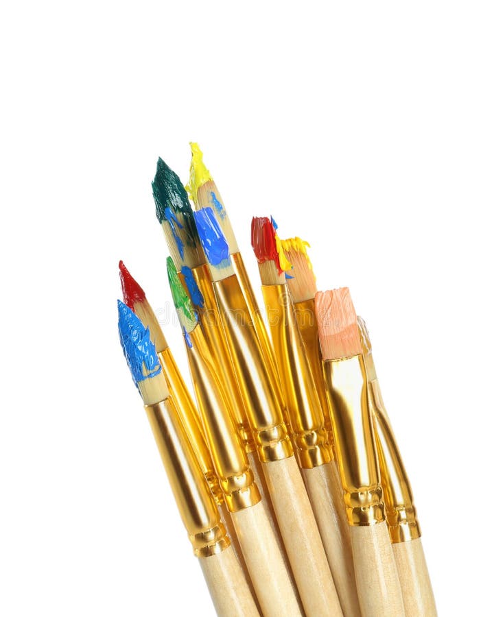 Brushes with Bright Paints on White Background Stock Image - Image of ...