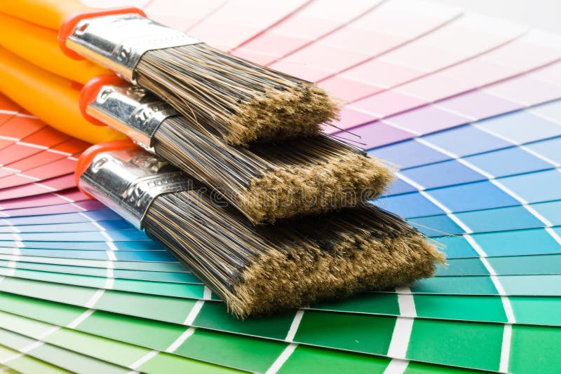 Painter Brush and Design Paint Color Swatches Stock Photo - Image of ...