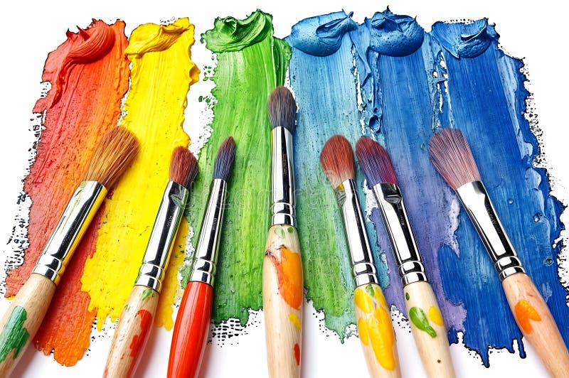 AI Generated. Brushes and Coloured Paint, Back-to-school School ...