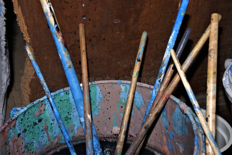 Brushes for Drawing that Have Been Used Stock Photo - Image of palette ...