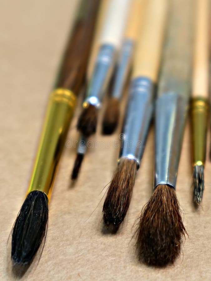 Brushes for Drawing Lying on the Table. Stock Image - Image of ...