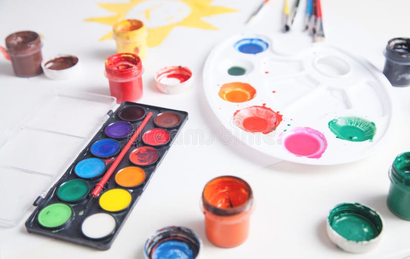 Brushes and Paints on Paper. Art Stock Image - Image of artistic ...