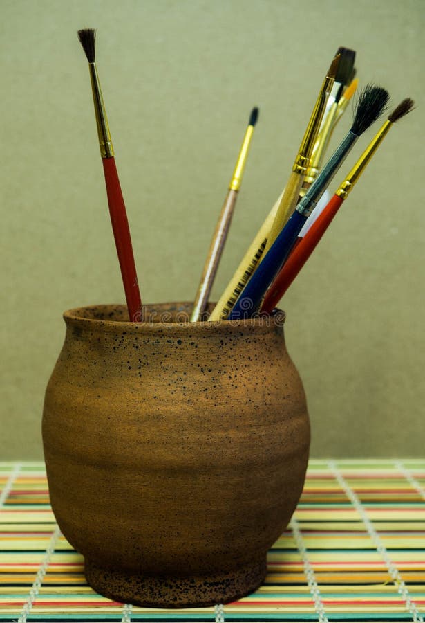 Pot for the brushes stock image. Image of bucket, texture - 16413445