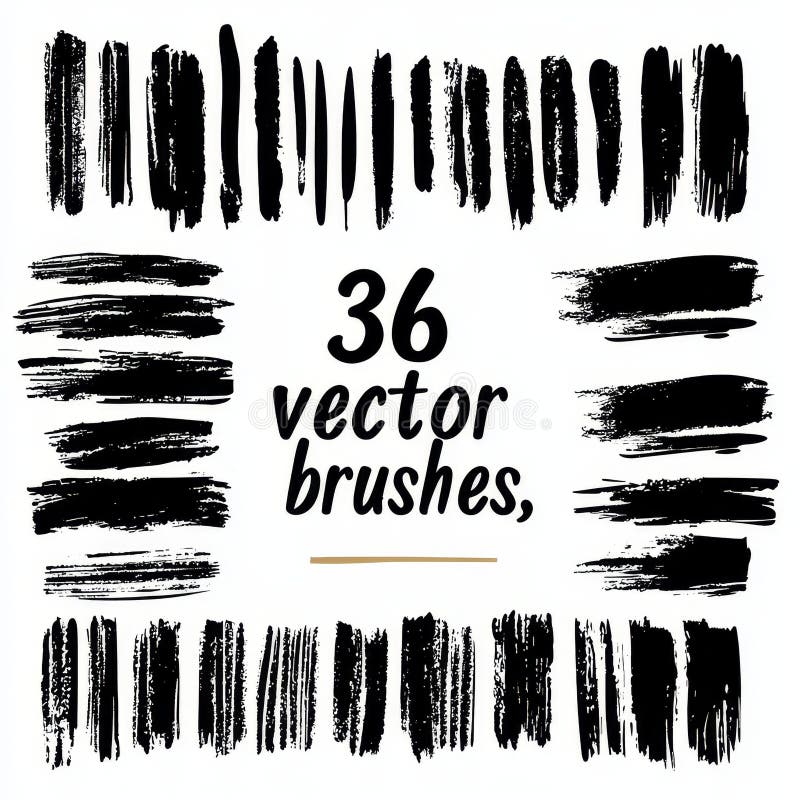 Brushes with Rough Edges Hand Drawn in Ink. Stock Photo - Image of ...