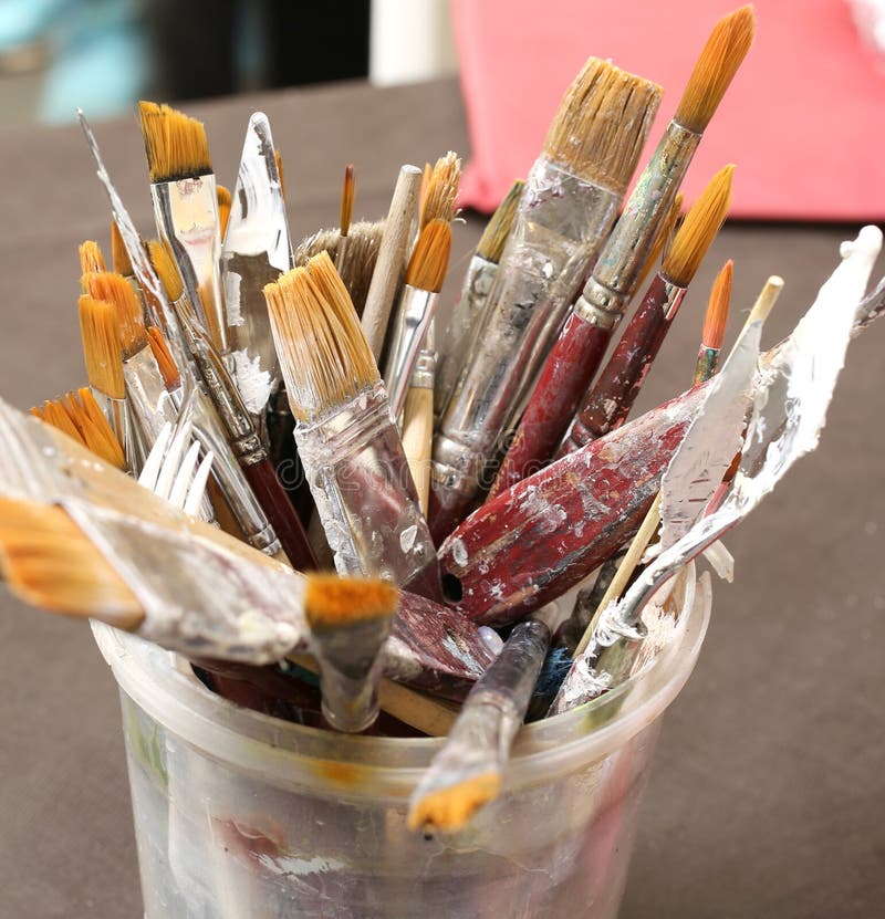 Brushes and Tools Used by the Artist for His Work in the Art Stu Stock ...
