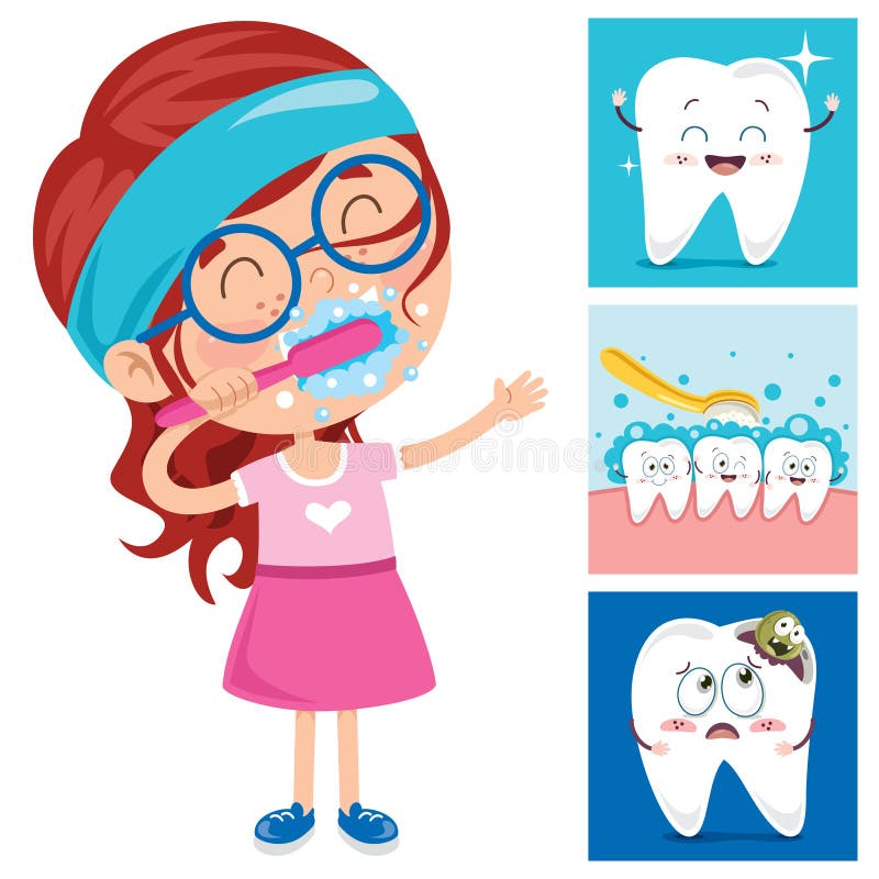 Brushing Teeth Concept with Cartoon Character Stock Vector ...