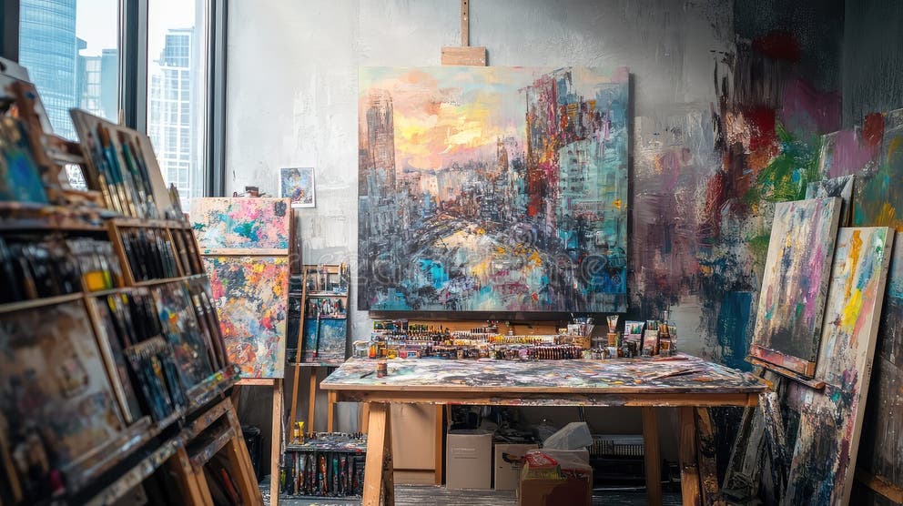 Brushwork art studio wall stock illustration. Illustration of composition - 393566798