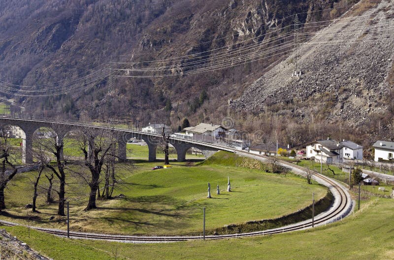 Brusio Spiral Viaduct at Swiss Alps Stock Image - Image of railway ...