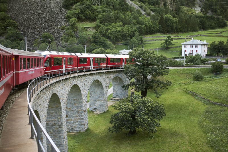 Brusio Spiral Viaduct at Swiss Alps Stock Image - Image of railway ...