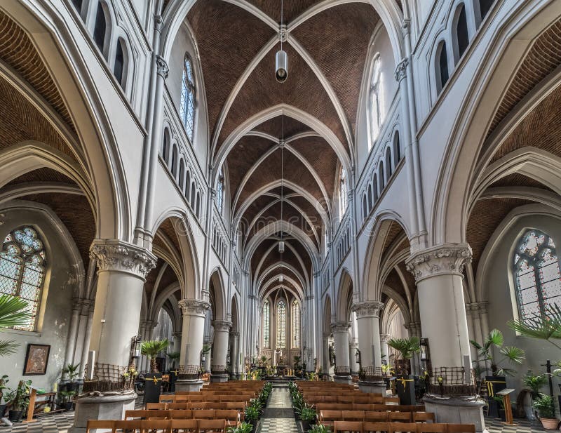 Brussels, Belgium - Gothic Saint Peter Churchs , High Angle View ...