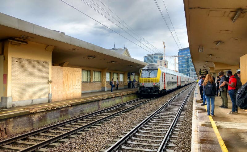 Brussels, Belgium - June 2019: Trains Arriving at the Platform for ...