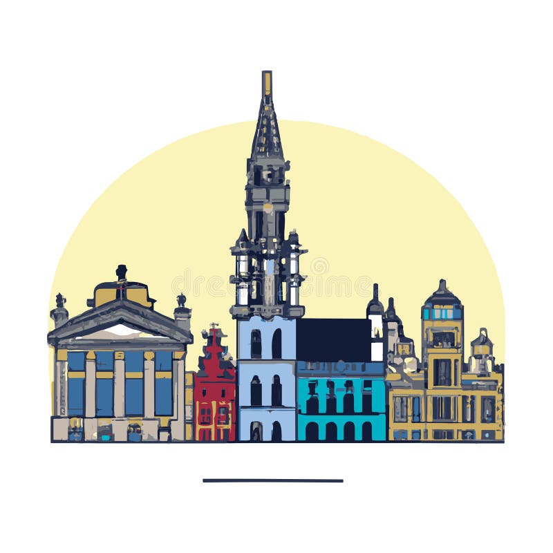 Brussels, Belgium Skyline Illustration Stock Vector - Illustration of ...