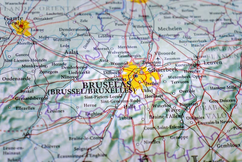 Brussels Marked on the Map. Travel Concept Stock Image - Image of ...
