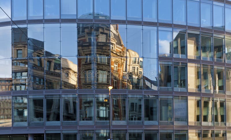 Brussels - Mirror on the Modern Facade Stock Photo - Image of belgium ...