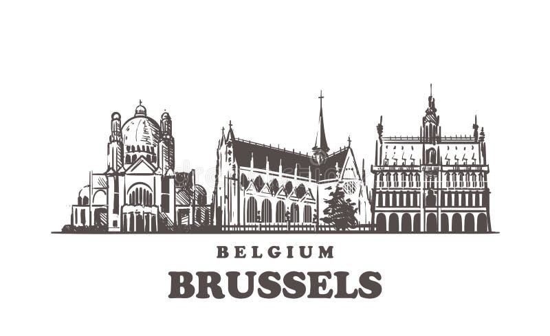 Brussels Sketch Skyline. Brussels, Belgium Hand Drawn Vector ...