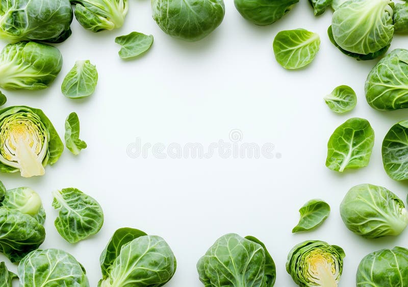 Brussels Sprouts Arranged in a Frame on a White Background with Empty ...