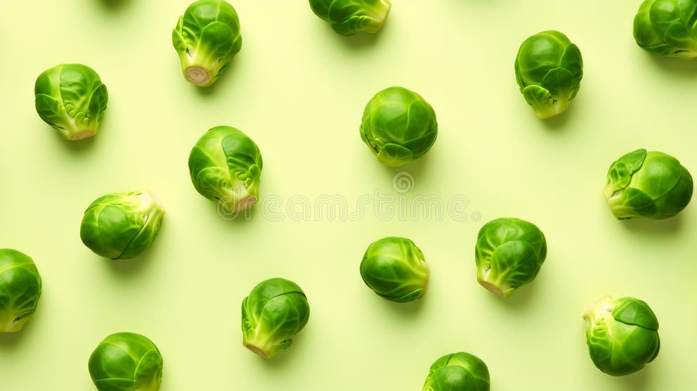 Brussels Sprouts Pattern on Yellow Background. Flat Lay, Top View ...