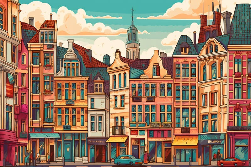 Brussels Urban Landscape. Pattern with Houses Stock Image - Image of ...