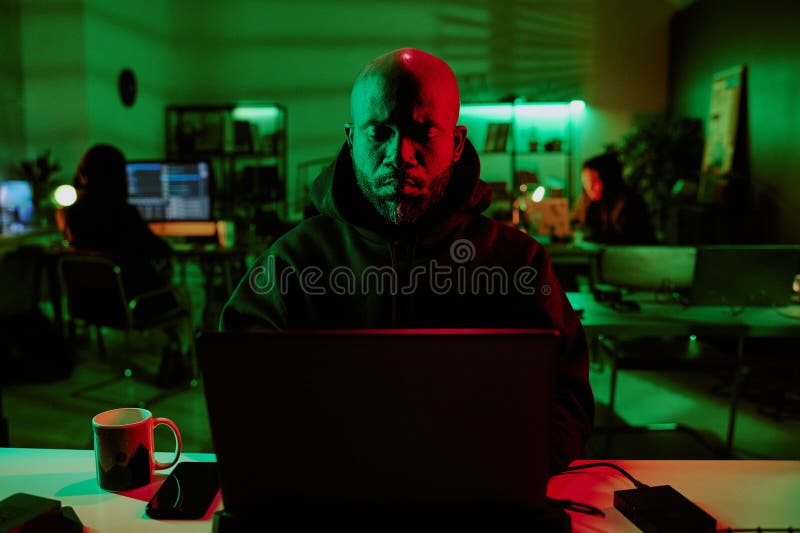 Brutal African American Hacker Stock Photo - Image of firewall, gadget ...