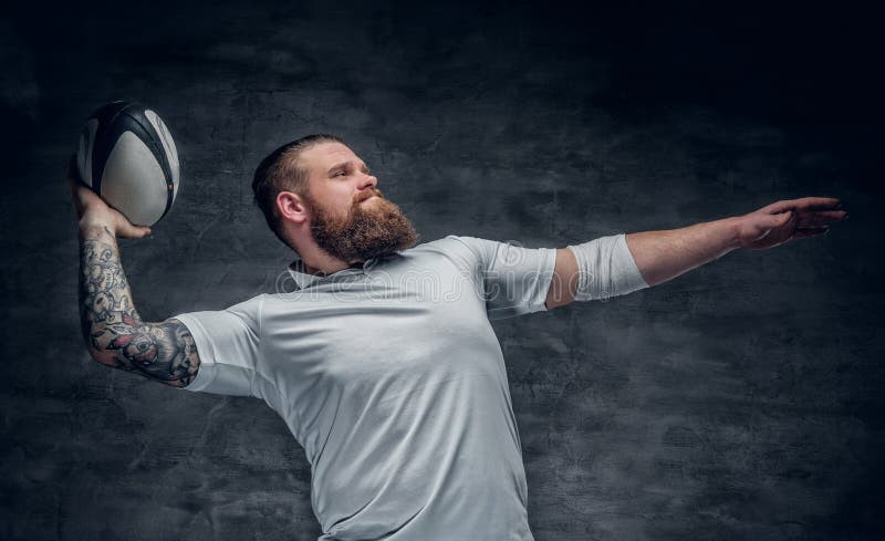 Brutal Bearded Rugby Player in Action. Stock Image - Image of barber ...