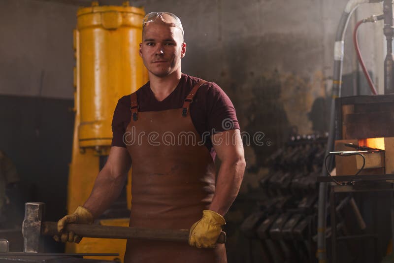 Brutal Blacksmith Working with Heavy Hammer Stock Photo - Image of ...