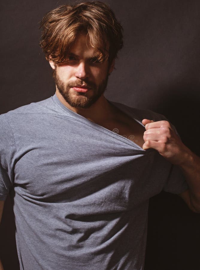 Brutal Man Serious Face Of Handsome Male Model Concept Of Men Power
