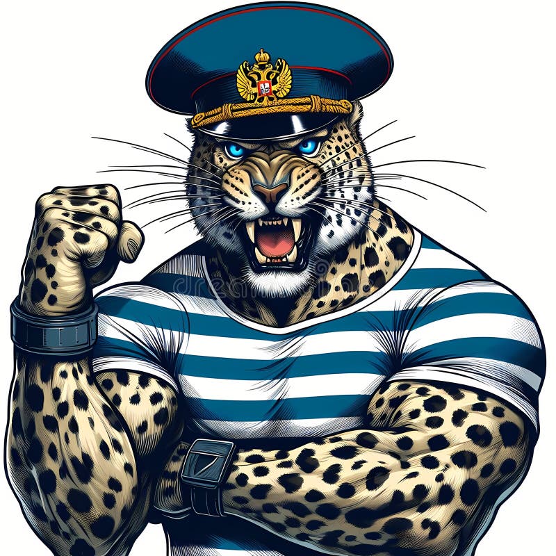 Brutal Muscular Leopard Serving in the Navy Stock Illustration ...