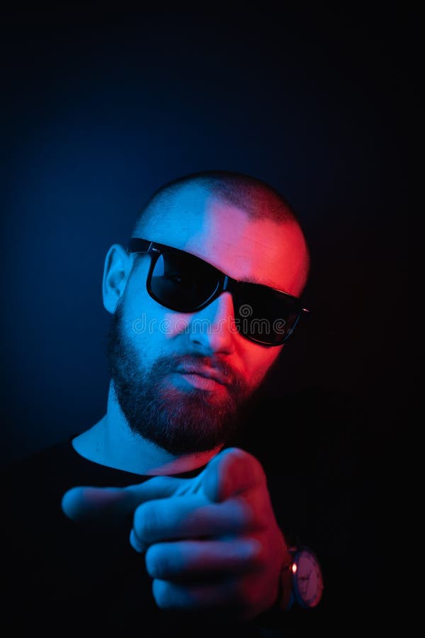 Brutal Portrait Neon Style. Portrait of the Face of a Charismatic Guy ...