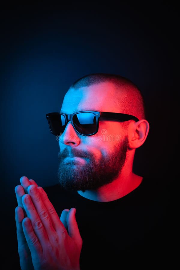 Brutal Portrait Neon Style. Portrait of the Face of a Charismatic Guy ...