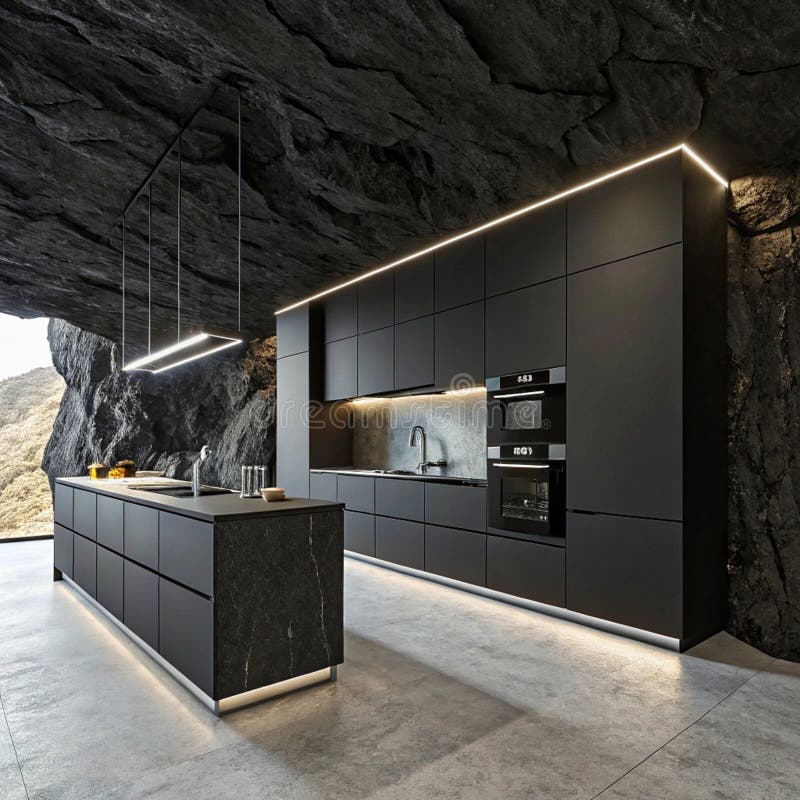 Brutal Style Hobar Design, in Dark Colors, Modern and Luxurious Stock ...