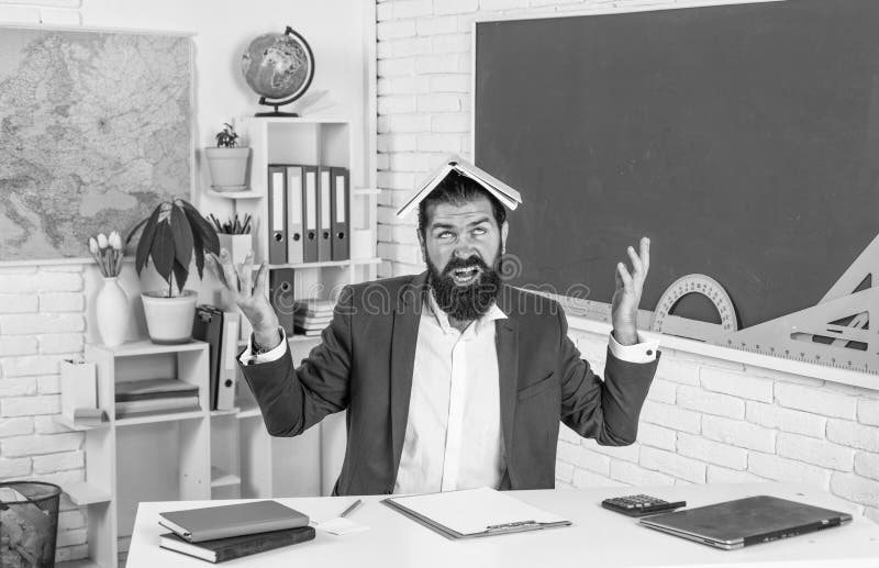 Brutal Unshaven Guy University Lecturer in Classroom, School Stock ...