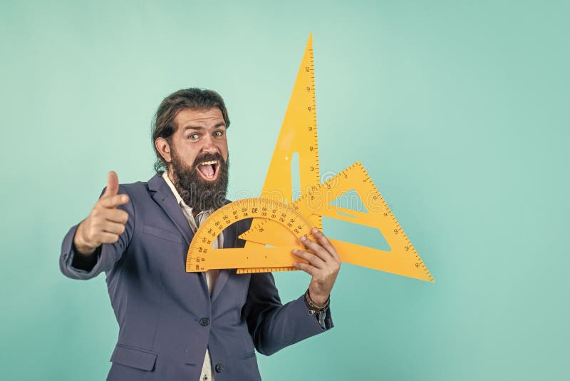 Brutal Unshaven Guy University Lecturer with Math Ruler, School Stock ...