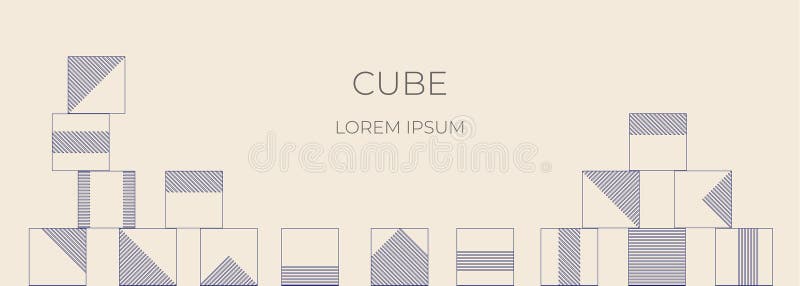 Brutalism Design Banner with Simple Line Cubes. Vector Template for Web ...