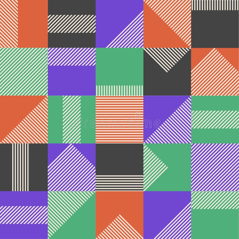 Brutalism Design Vector Seamless Pattern with Simple Cubes, Line. Bold ...