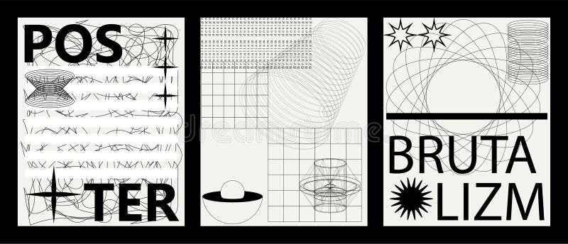 Brutalism Minimalistic Posters with Vector Elements Graphic Assets of ...