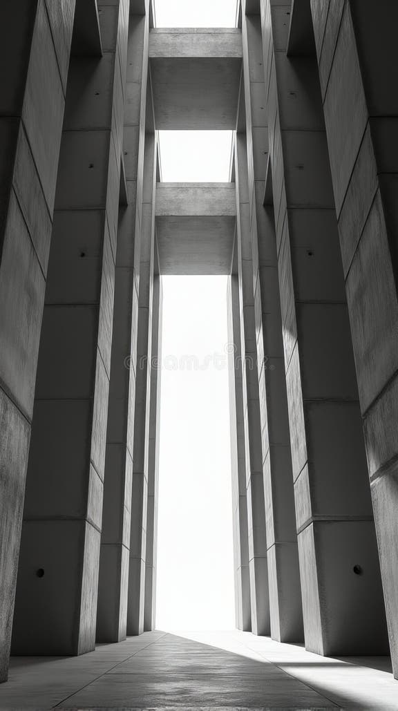 Brutalist Abstract Architectural Interior with Concrete Columns and ...
