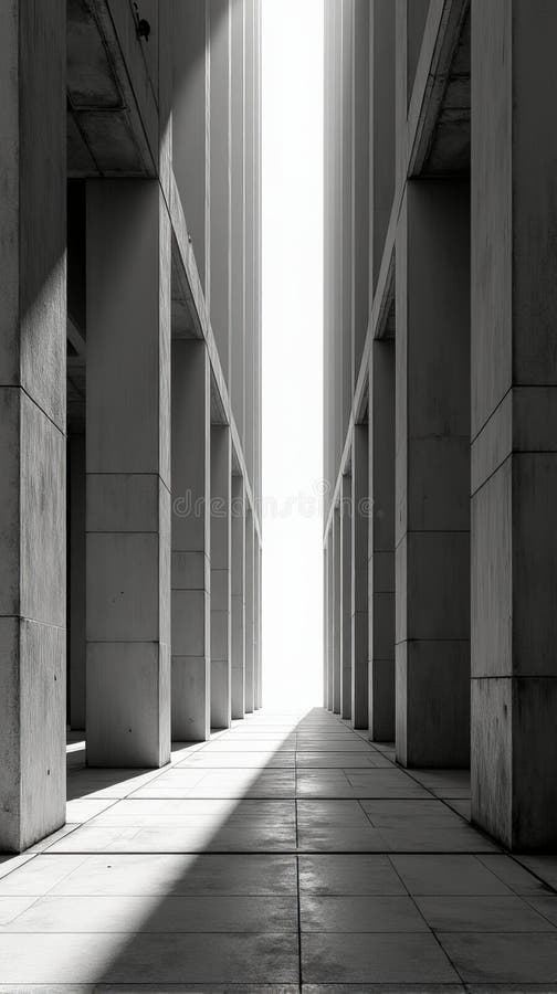 Brutalist Abstract Architectural Interior with Concrete Columns and ...