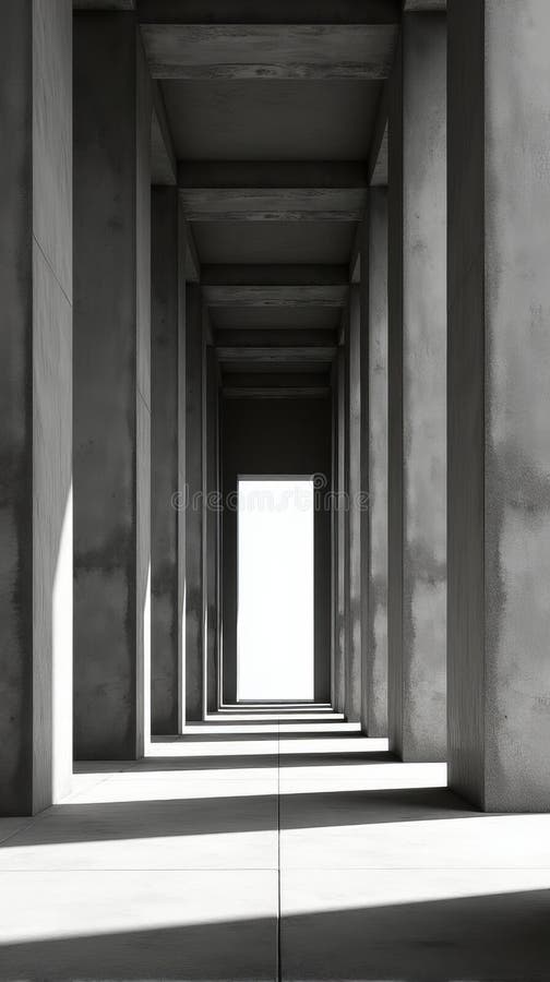 Brutalist Abstract Architectural Interior with Concrete Columns and ...