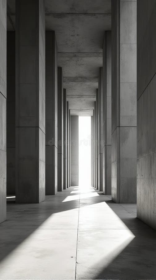 Brutalist Abstract Architectural Interior with Concrete Columns and ...