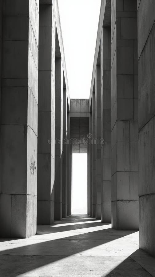 Brutalist Abstract Architectural Interior with Concrete Columns and ...