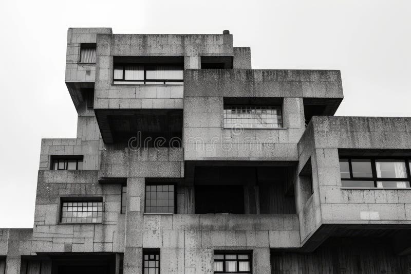 Brutalist Architecture Facade in Monochrome Stock Illustration ...