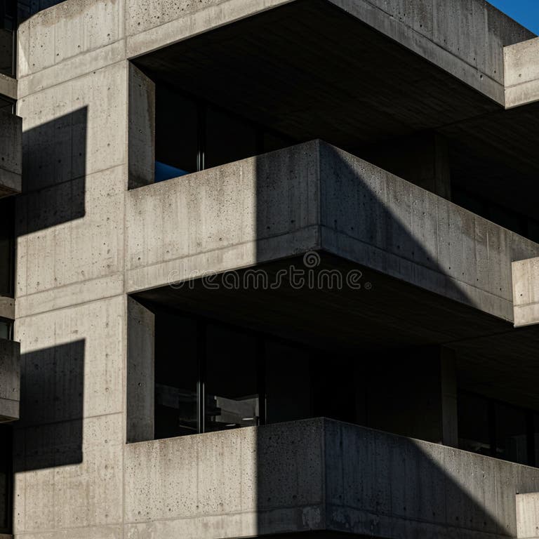 Brutalist Architecture Featuring Exposed Concrete Slabs Forming Rectangular Balconies Stock ...