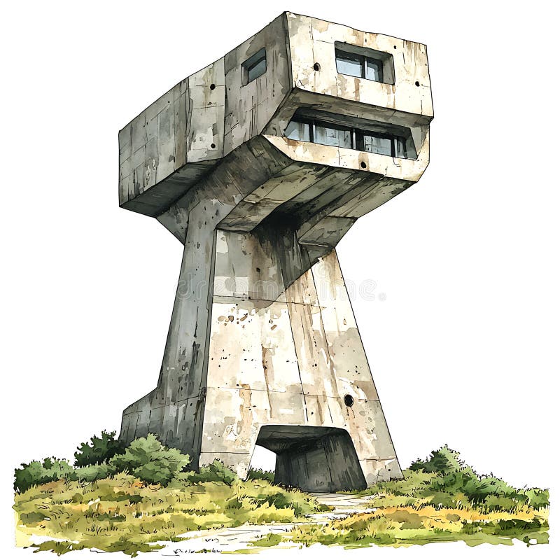 Brutalist Architecture Illustration a Unique Concrete Building in a ...